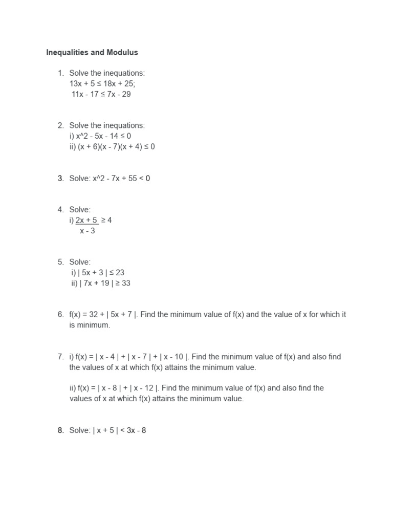 Solving Inequalities and Modulus Functions | PDF
