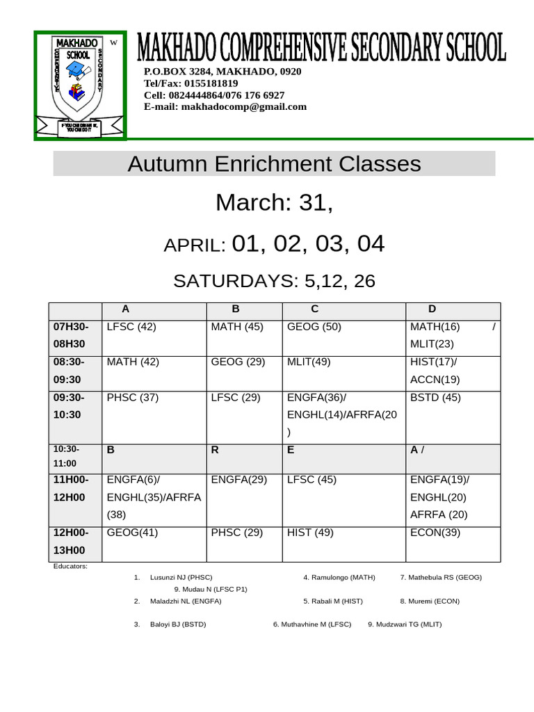Autumn Classes | PDF