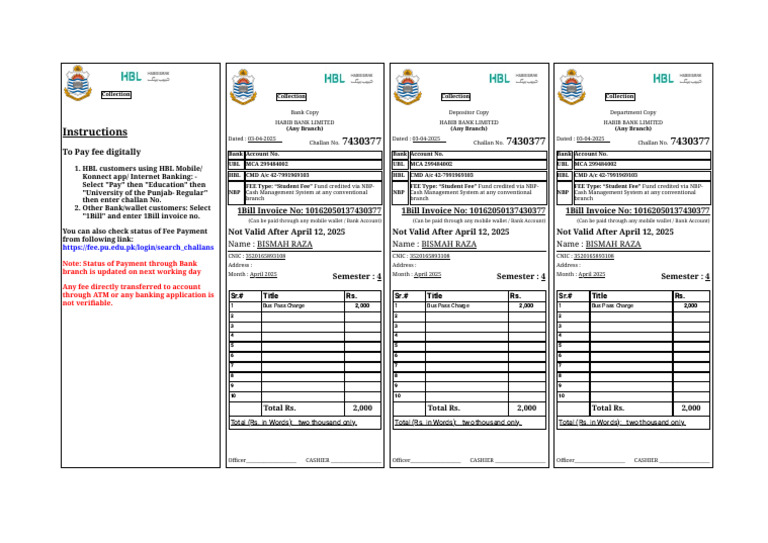 Fee.pu.Edu.pk Login Print Challan Transport 7430377 1 3520165893108 | PDF | Invoice | Banks
