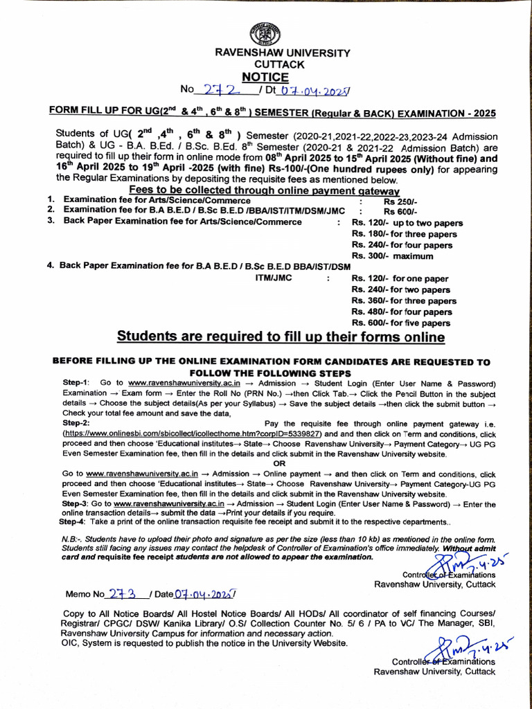 Notice For Ug & PG Even Semester Examination Form Fill Up-2025 | PDF ...