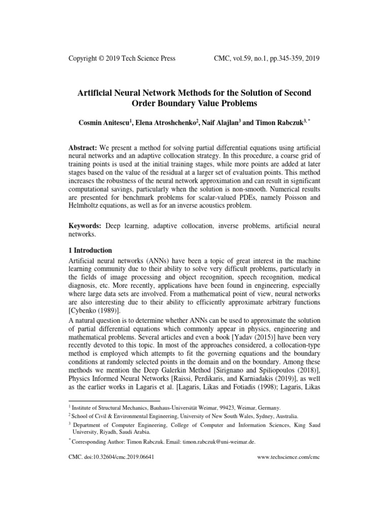 Artificial Neural Network Methods For The Solution of Second Order Boundary Value Problems | PDF ...