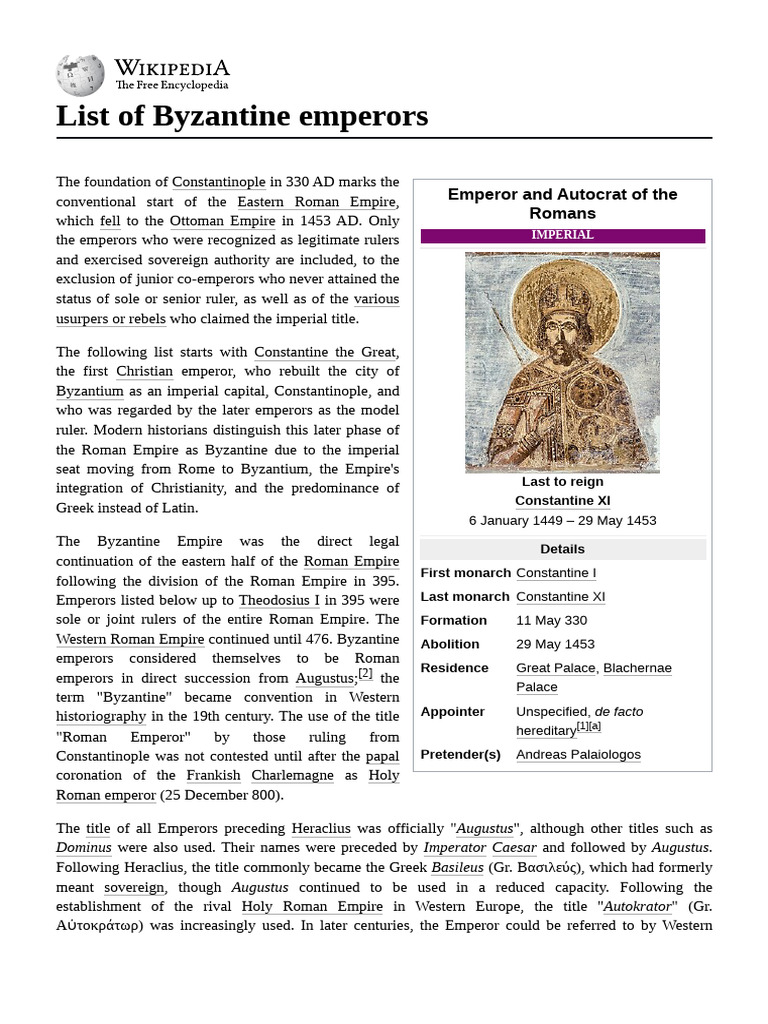 Byzantine Emperors: Complete List | PDF | Byzantine Empire | Late Antiquity