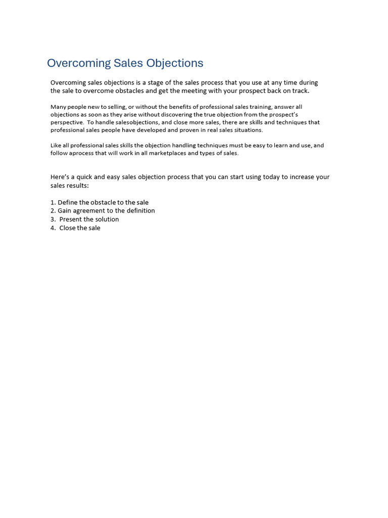 Overcoming Sales Objections | PDF | Sales | Human Communication