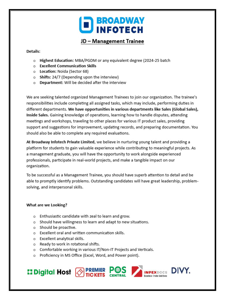 JD-Management Trainee (2025) | PDF | Skill | Social Psychology