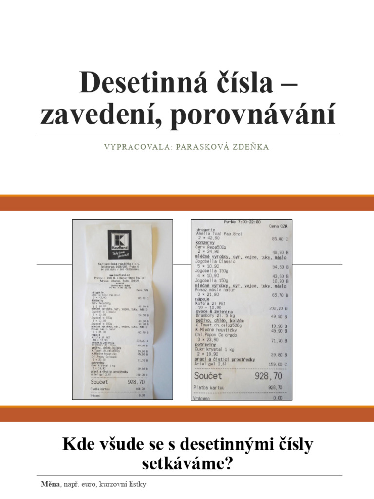 Desetinná Čísla Zavedení Porovnávání Parasková | PDF