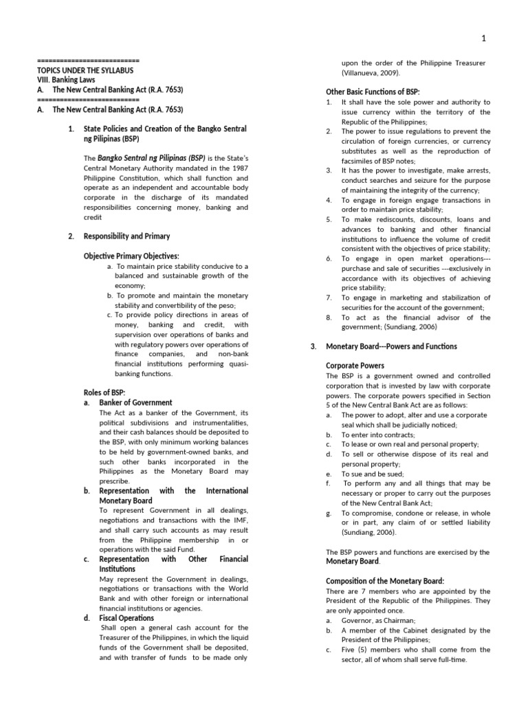 Overview of the New Central Banking Act | PDF | Liquidation | Banks