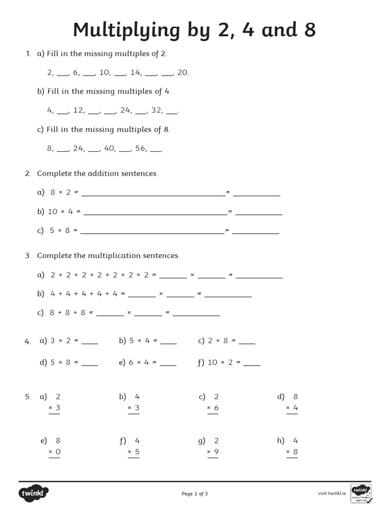 2 4 8 Times Tables Worksheet | PDF