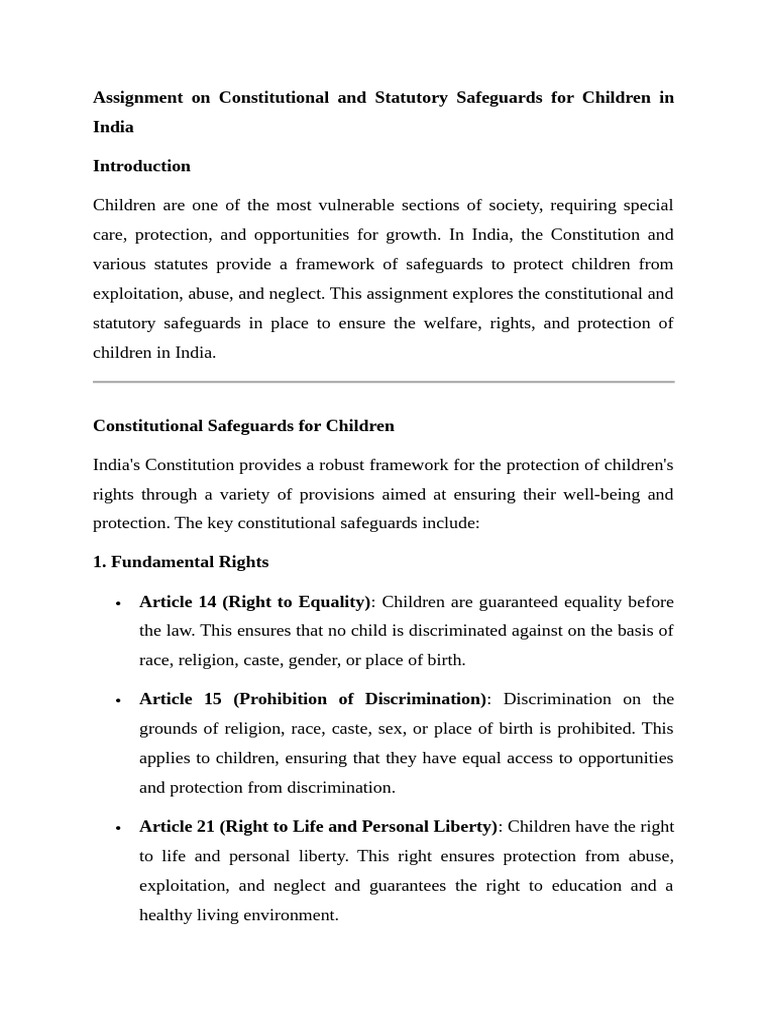 Constitutional Safeguards for Children in India | PDF | Child Labour ...