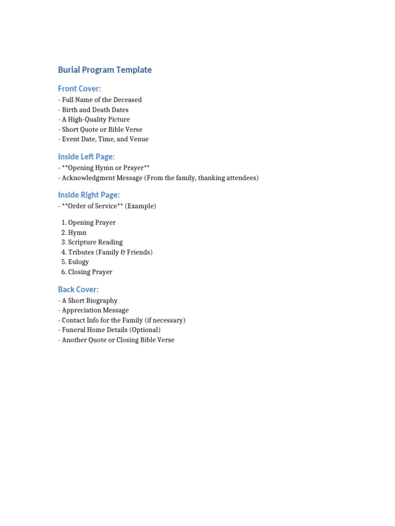 Burial Program Template Guide | PDF