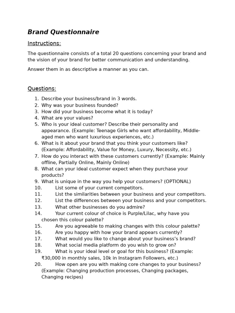 Brand Questionnaire | PDF