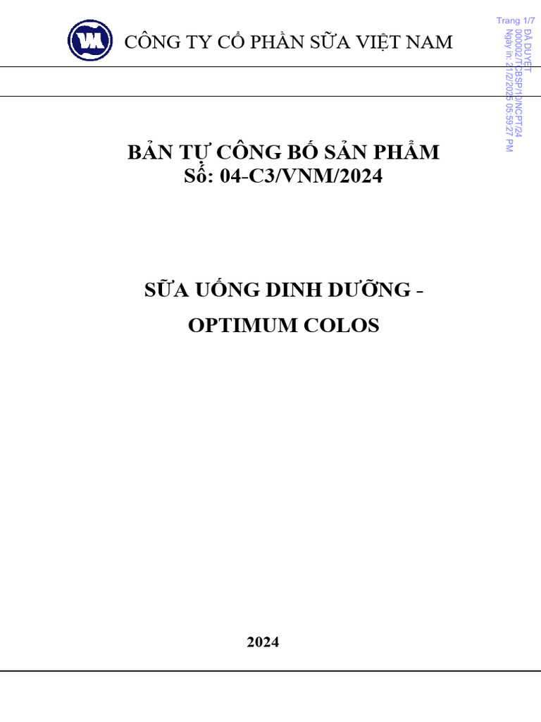 SỮA UỐNG DINH DƯỠNG - OPTIMUM COLOS | PDF