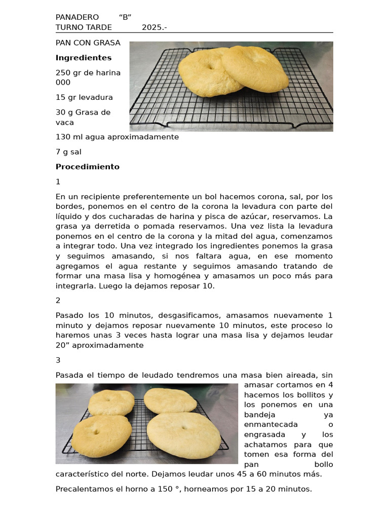Pan con Grasa: Receta y Procedimiento | PDF