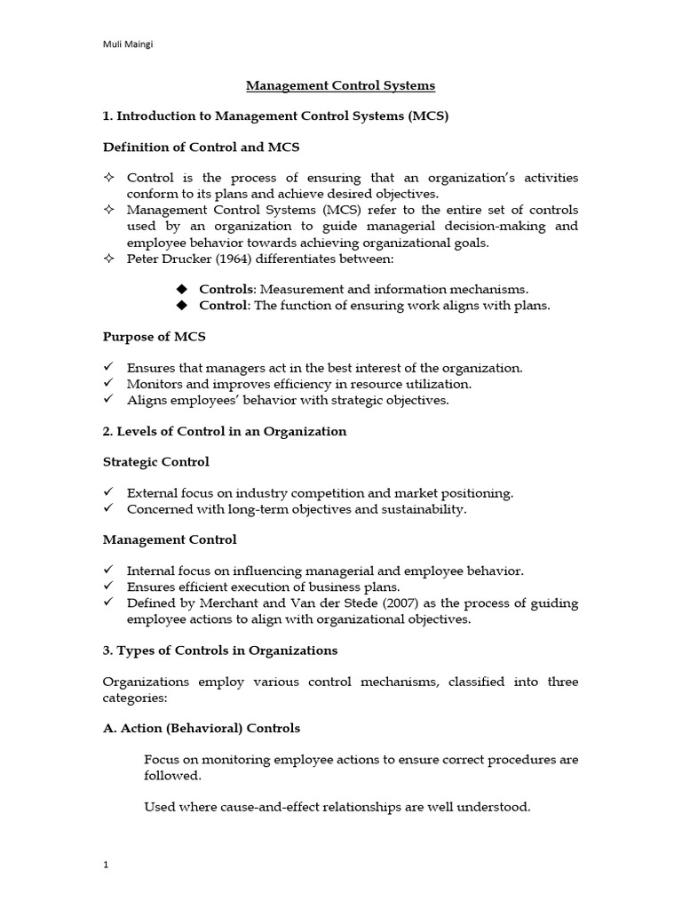 Management Control Systems | PDF | Performance Appraisal | Performance Indicator