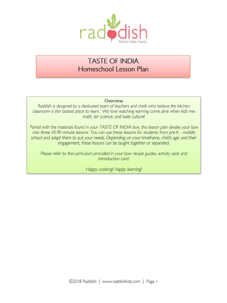 56_Taste_of_India_Lesson_Plan | PDF