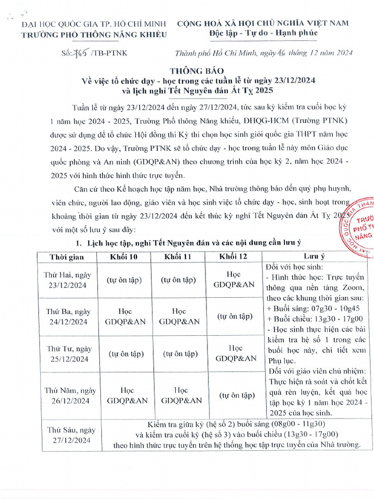 765-TB-to-chuc-day-hoc-tu-23.12.2024-va-nghi-Tet-Nguyen-dan-2025 | PDF