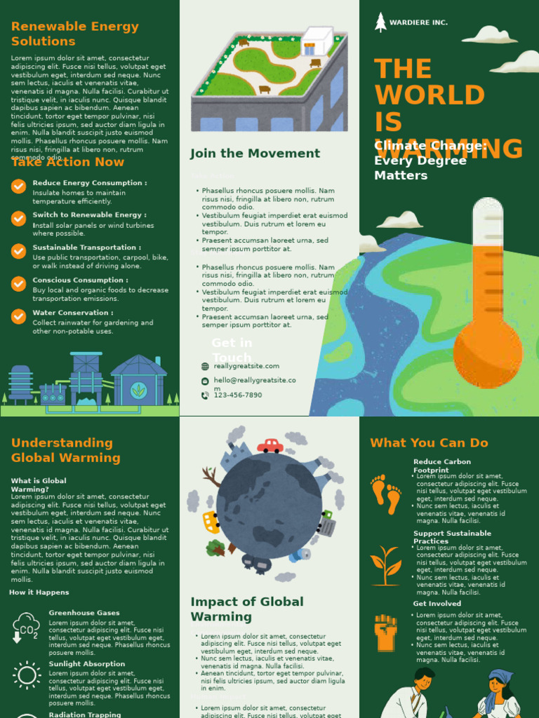 Green Illustrative Climate Change Global Warming Trifold Brochure | PDF