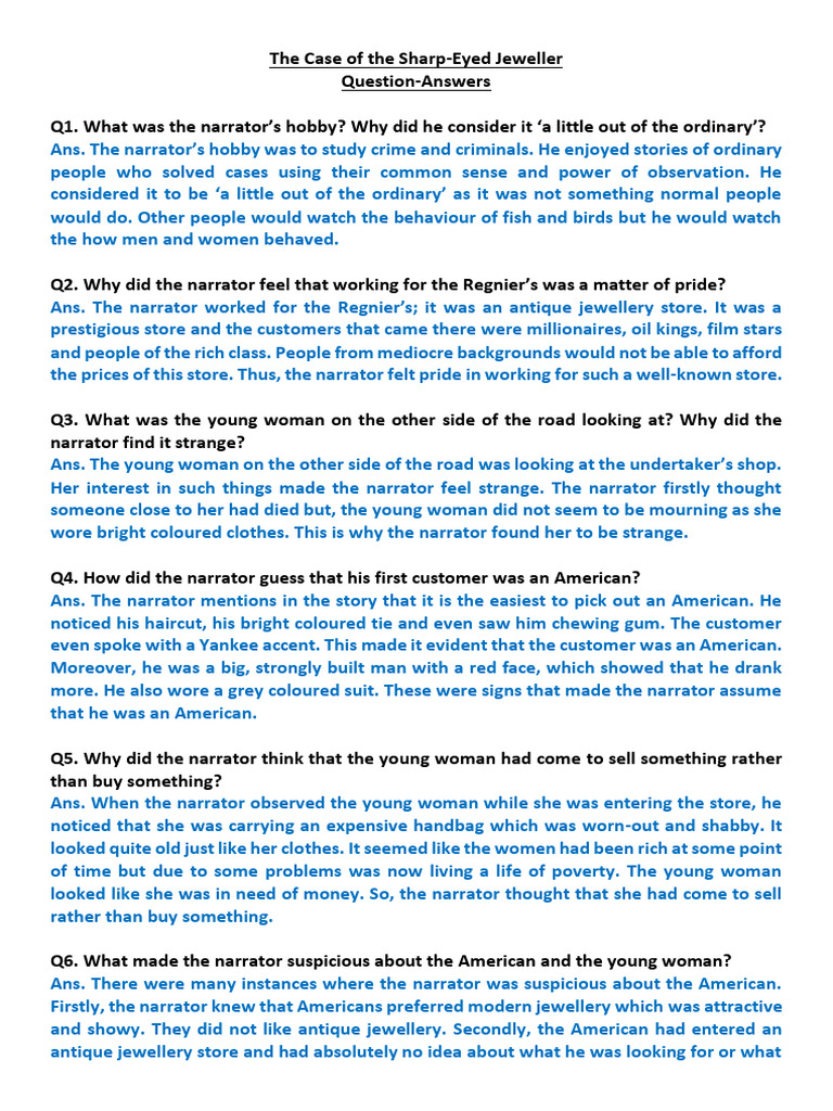 The Case of The Sharp-Eyed Jeweller Questions and Answers | PDF