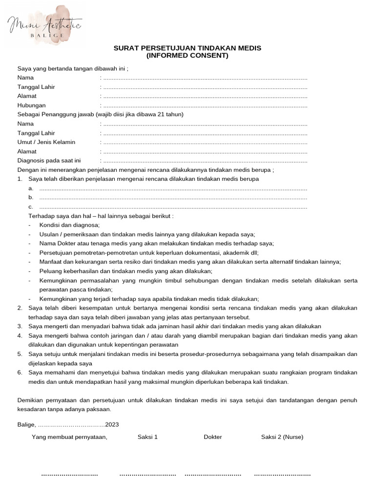 Surat Persetujuan Tindakan Medis | PDF