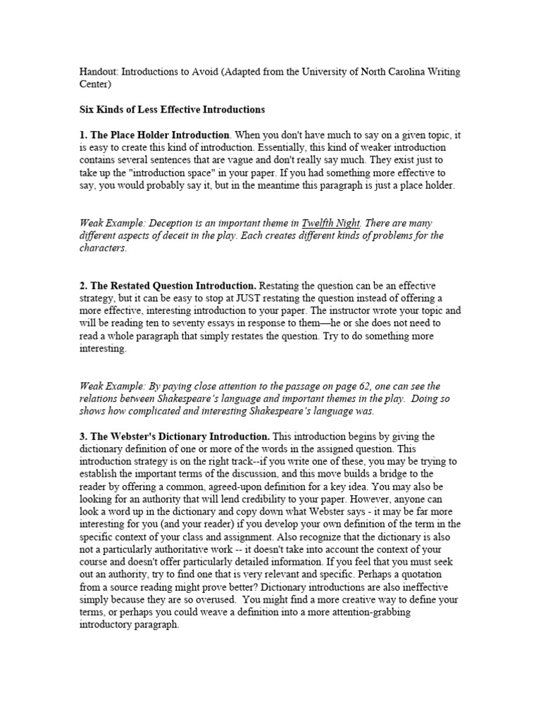 Avoid These Ineffective Introductions | PDF | Definition | Essays