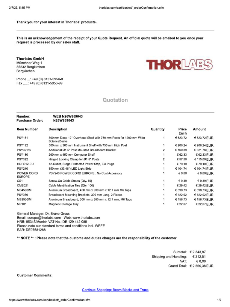 thorlabs quote | PDF