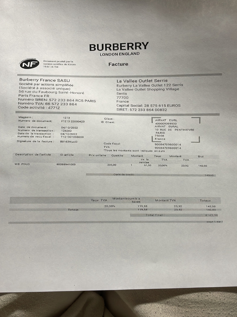 Burberry Invoice | PDF