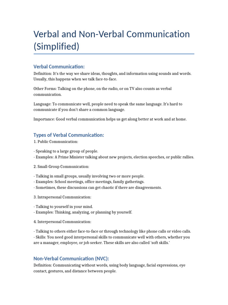 Verbal and Nonverbal Communication Simplified | PDF | Nonverbal ...