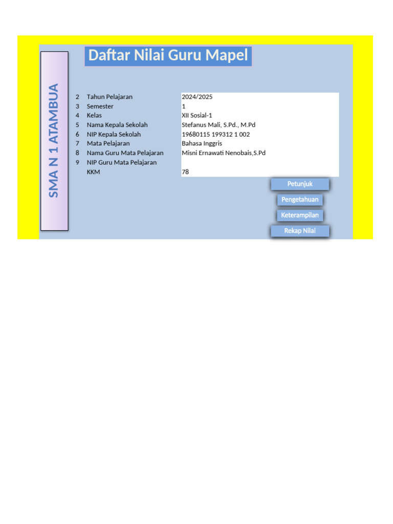NILAI RAport Bahasa Inggris XII S1 | PDF