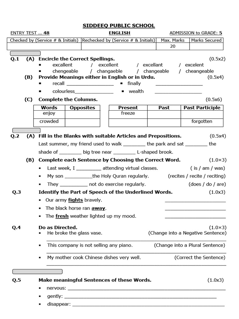 Grade 5 Entry Test Papers & Answer Keys 2025 | PDF | Water | Water Vapor
