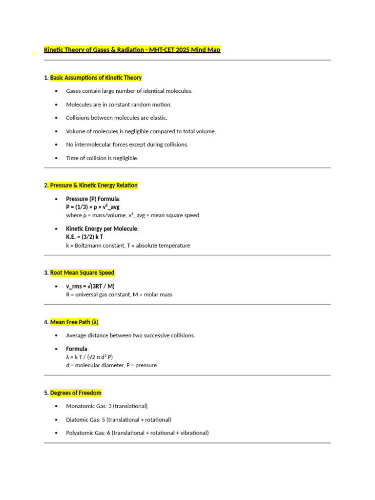 Kinetic Theory & Radiation Mind Map | PDF