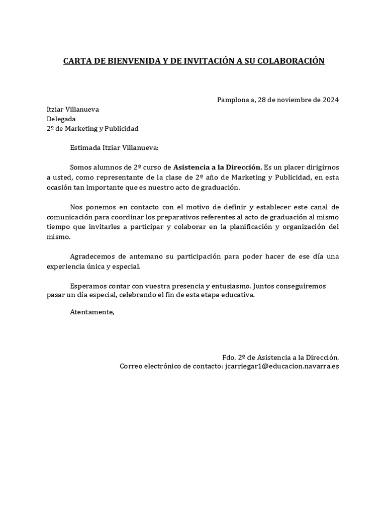 Carta Bienvenida 2º MKG | PDF