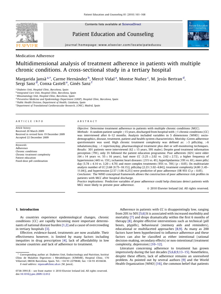 Multidimensional Analysis of Treatment Adherence | PDF | Logistic ...