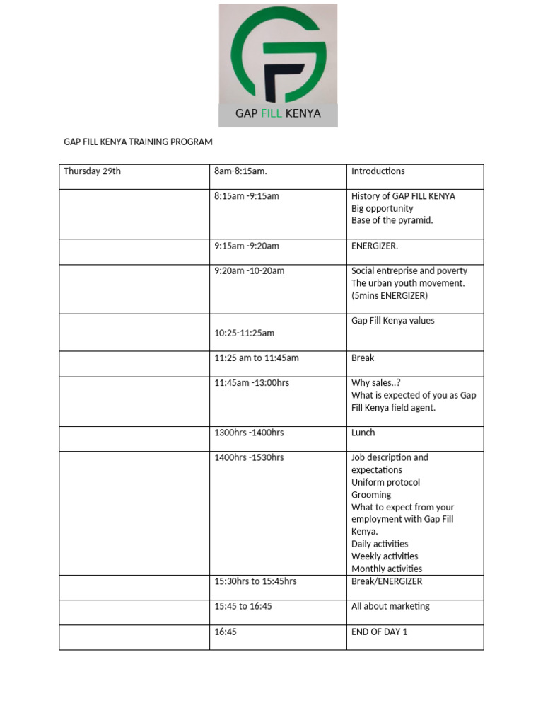 Gap Fill Kenya Training Program | PDF | Economies | Economic Development