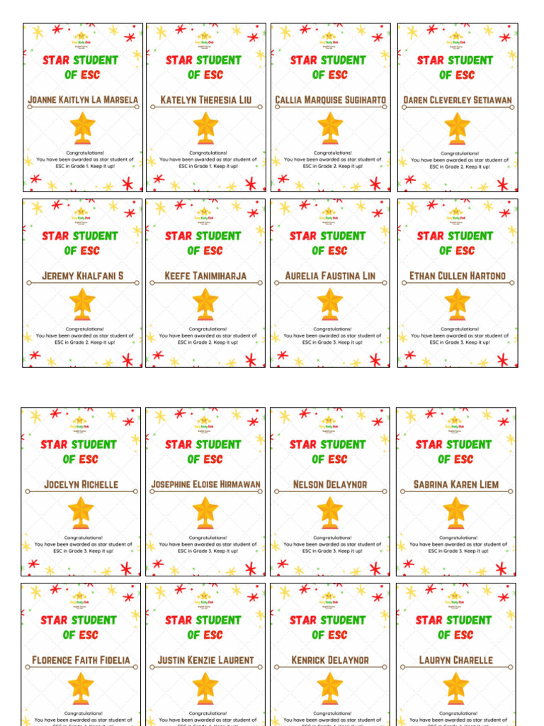 Star Student Mid-Sem Labels | PDF
