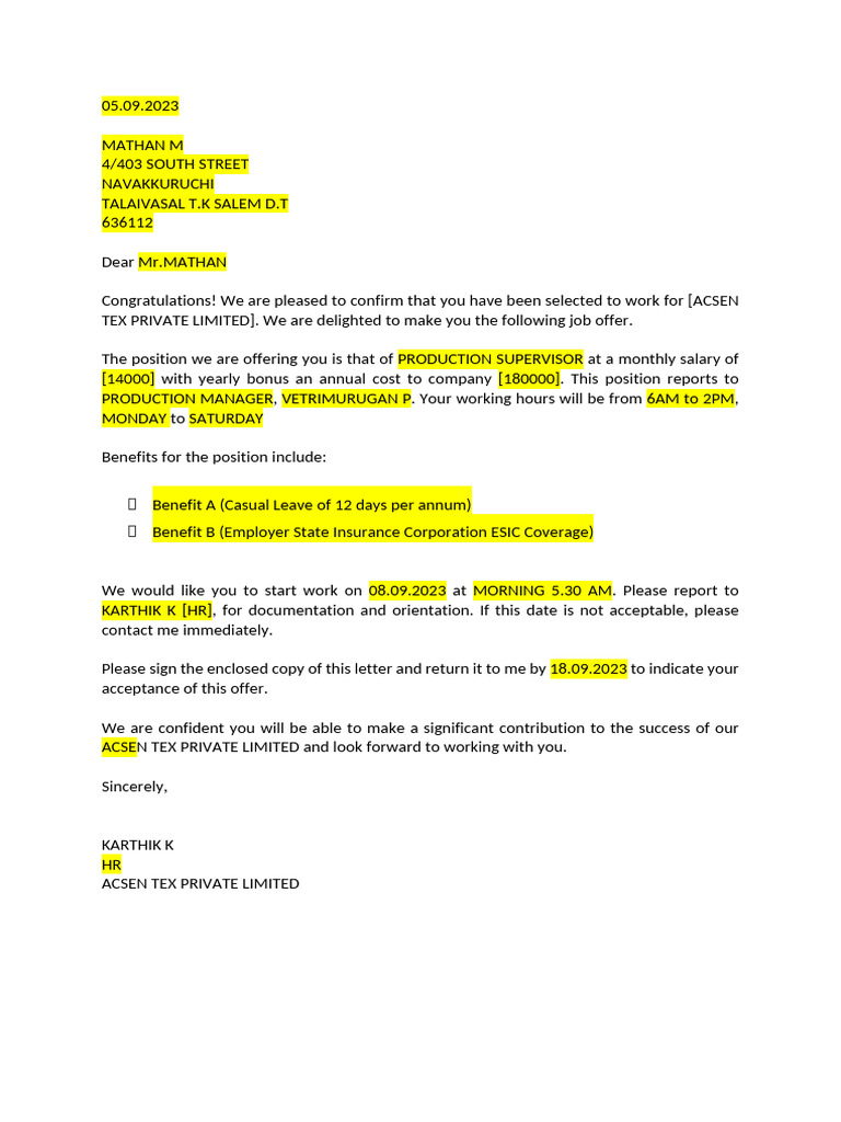 Offer Letter Format | PDF
