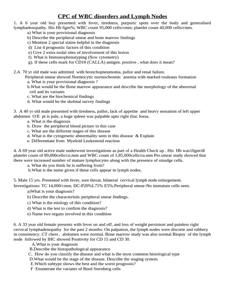 WBC Disorders and Lymph Node Pathologies | PDF | White Blood Cell ...
