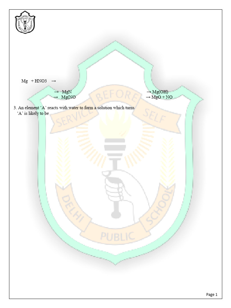 Practice Paper std.10 Ch. 3 Metals and Nonmetals | PDF | Aluminium ...