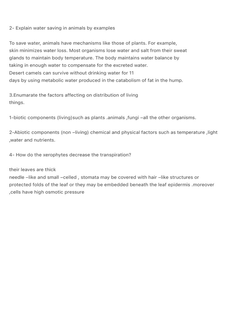 2 - Explain Water Saving in Animals by Examples | PDF