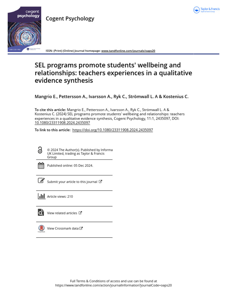 SEL Programs Promote Students | PDF | Teachers | Systematic Review