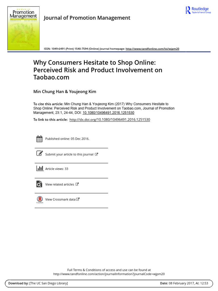 2016 Why Consumers Hesitate to Shop Online Perceived Risk and Product Involvement on Taobao.com ...