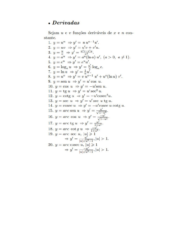 Tabela derivada integral | PDF