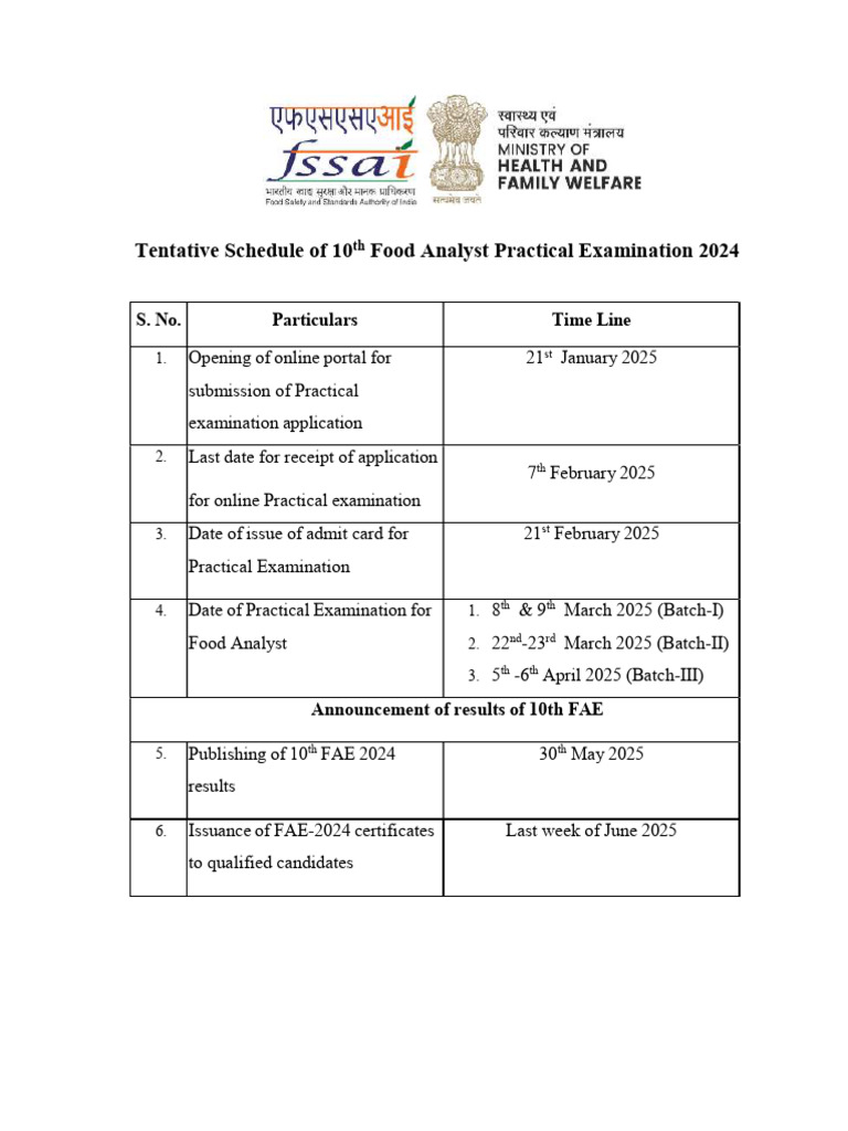 Tentative Schedule of 10th FA Practical Examination 2024 | PDF