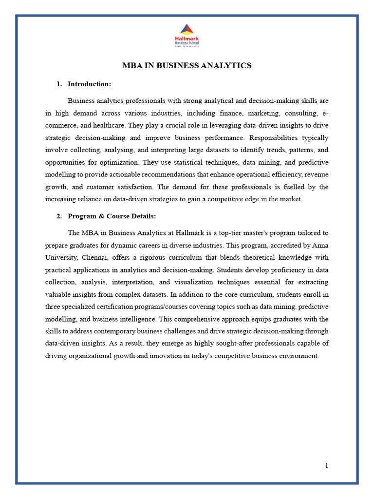 MBA in Business Analytics Overview | PDF | Analytics | Artificial ...