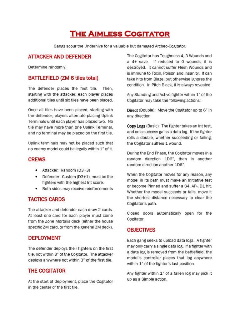 Underhive Battle for the Archeo-Cogitator | PDF