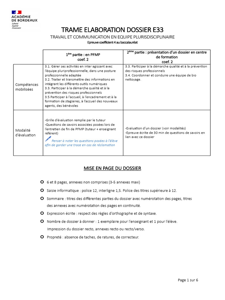 Trame Elaboration Dossier E33: Travail Et Communication en Equipe Plurisdisciplinaire | PDF