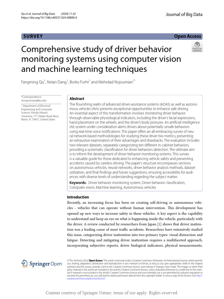 Comprehensive Study of Driver Behavior Monitoring | PDF | Machine ...