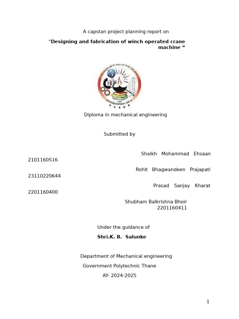 Word Document of Capstan Porject Report | PDF | Crane (Machine) | Machines