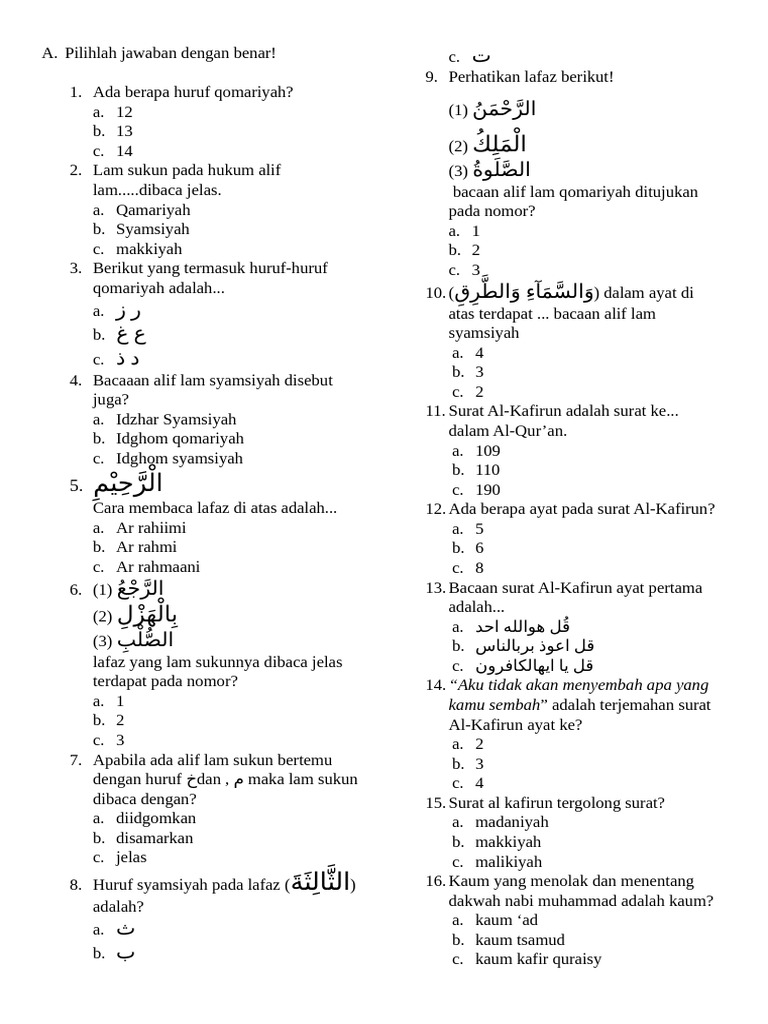 SOAL ATS Qurdis Kelas 2 | PDF