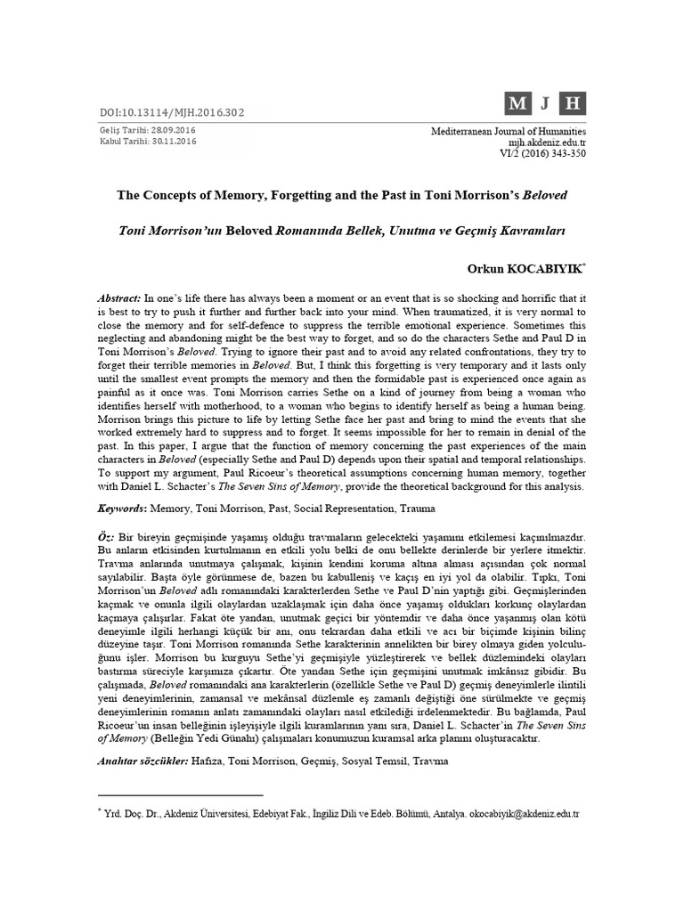 Beloved - The Concepts of Memory, Forgetting and The Past | PDF