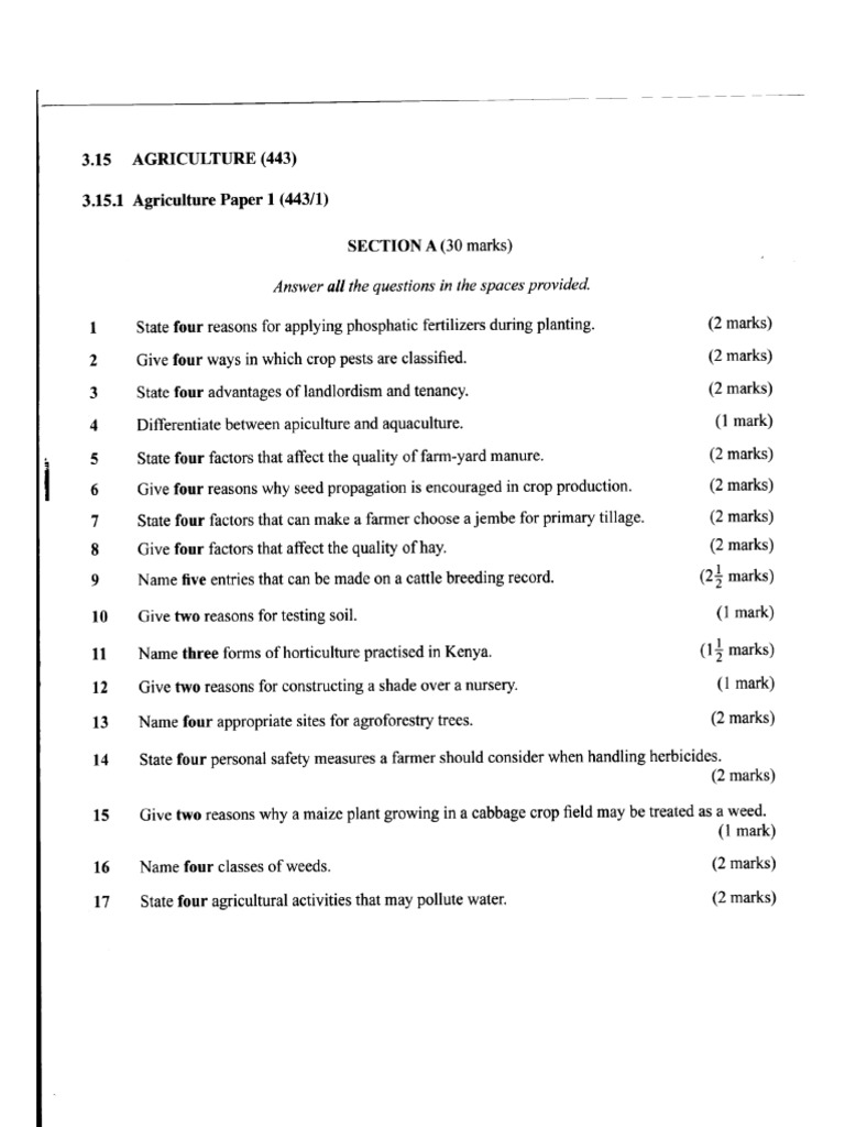 2015 Kcse Agriculture Pp1 | PDF
