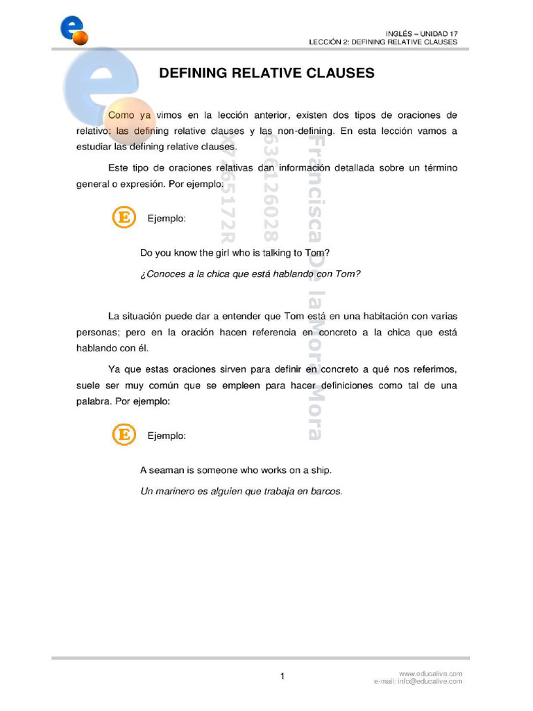 Leccion 2 Defining Relative Clauses | PDF